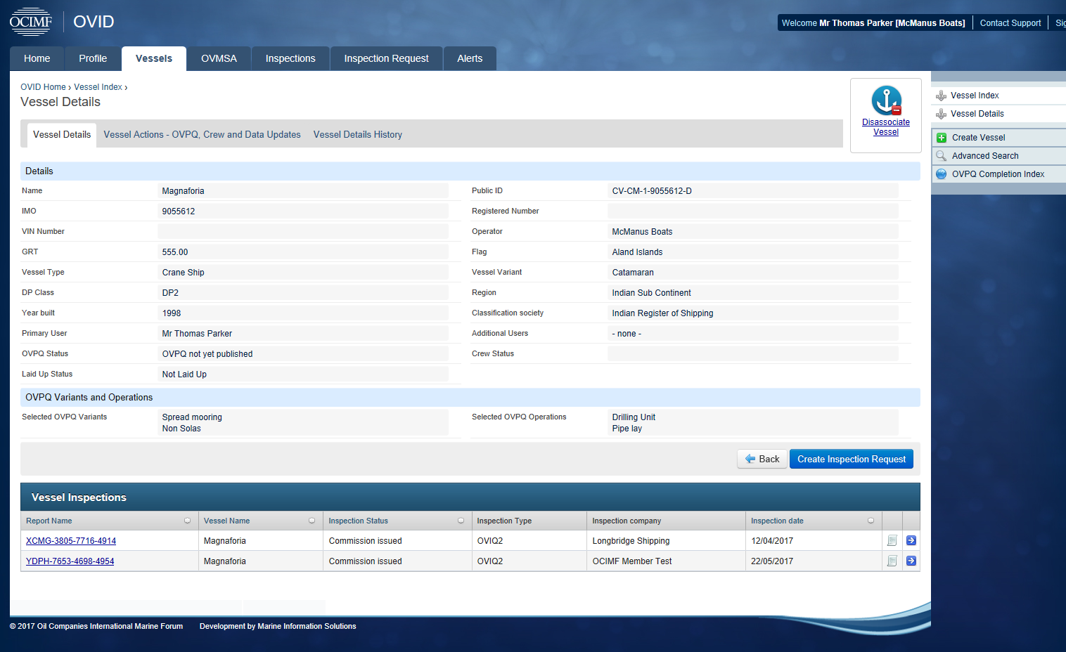 OVID Operator - Using the crew matrix – OCIMF Help Centre